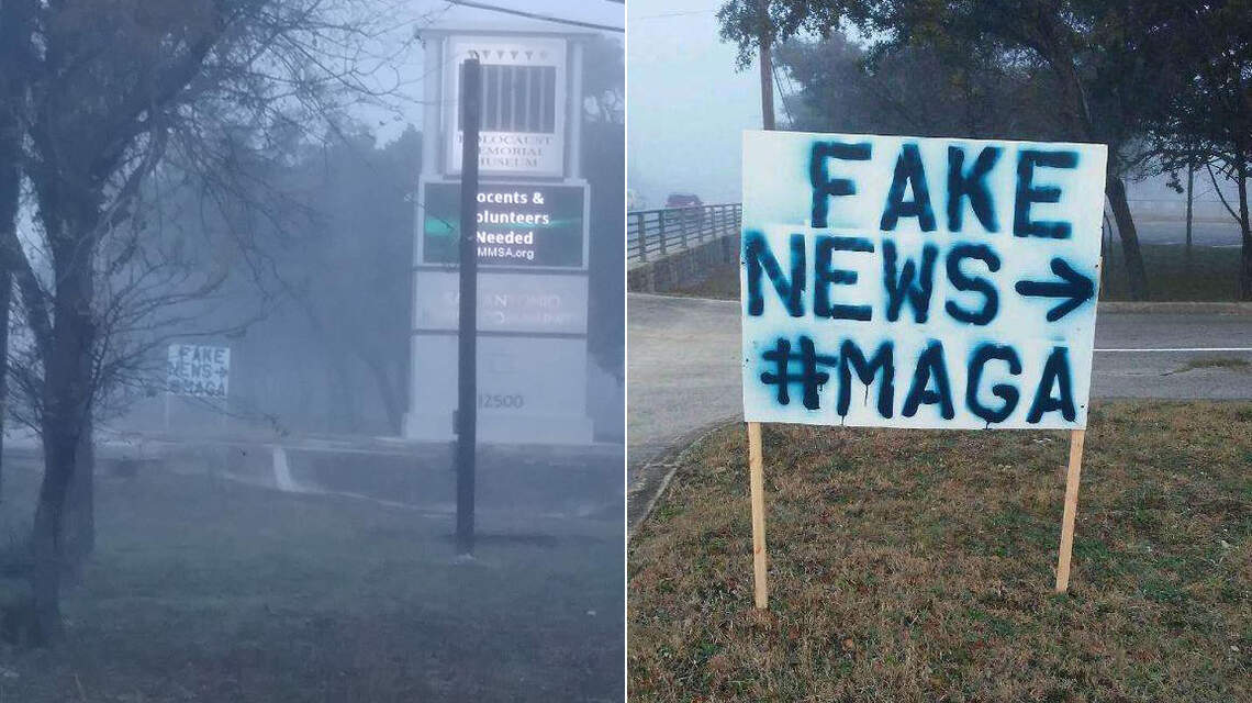 ‘Fake News MAGA sign outside San Antonio Holocaust museum | Fort Worth ...