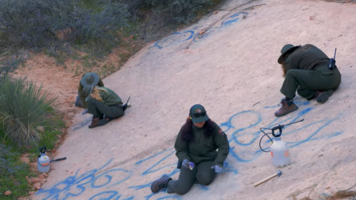 Video: Zion National Park rangers clean 150 feet of graffiti | Idaho ...