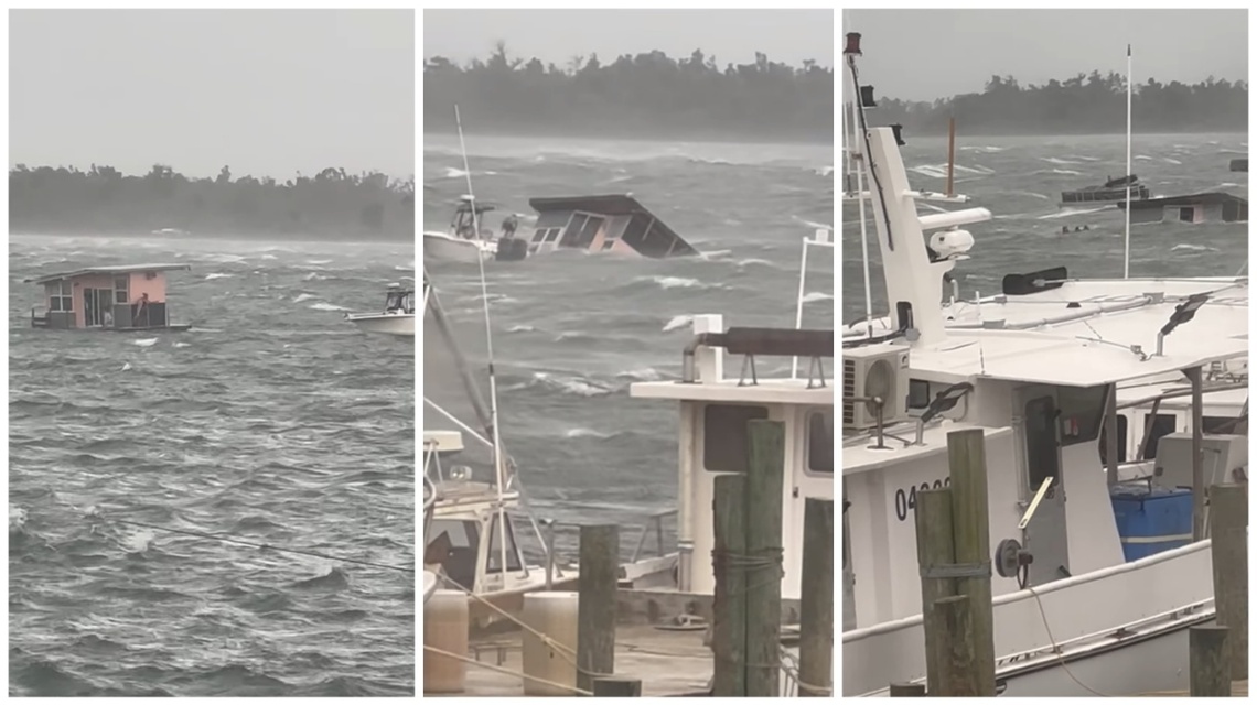 Boaters help rescue group stranded in sinking houseboat: video ...